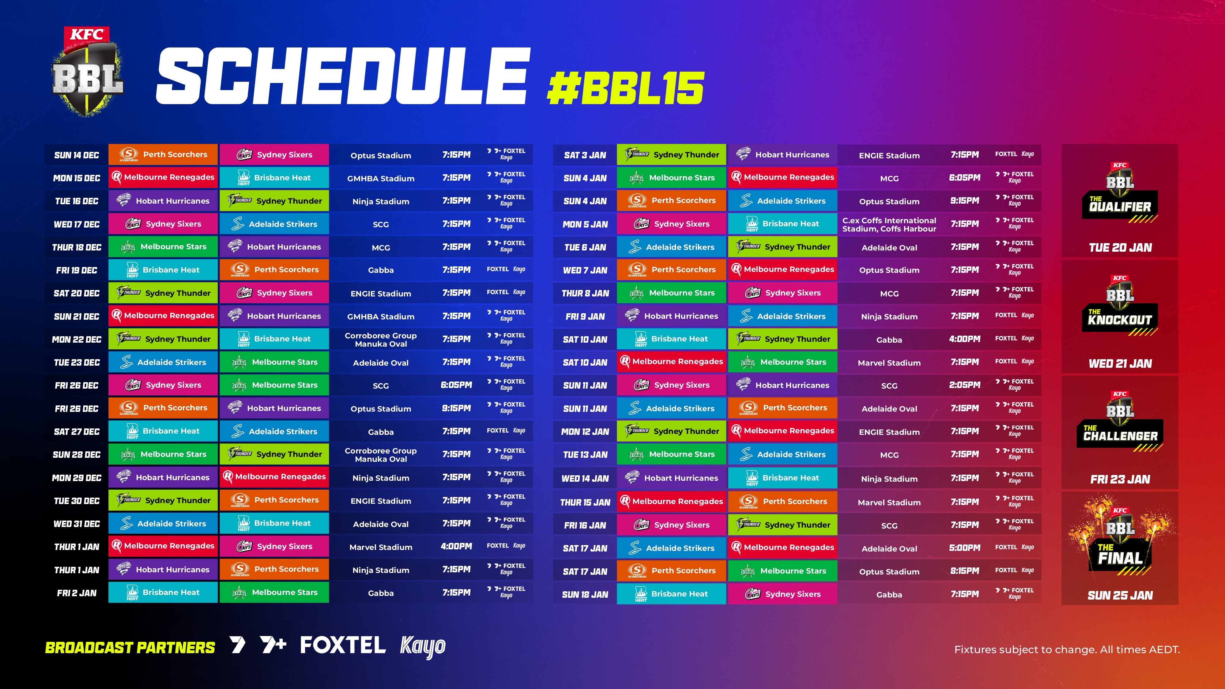 BBL 15 Full Fixture Release For 2025 26 Summer SEN BBL 15 Full Fixture Release For 2025 26 Summer SEN